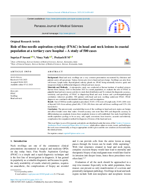 (PDF) Role of fine needle aspiration cytology (FNAC) in head and neck ...