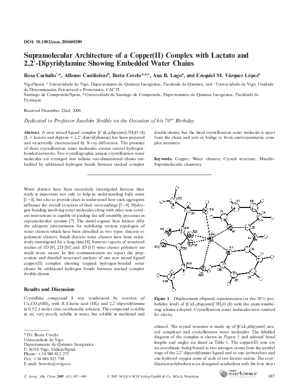 (PDF) Supramolecular Architecture of a Copper(II) Complex with Lactato and 2,2′-Dipyridylamine ...
