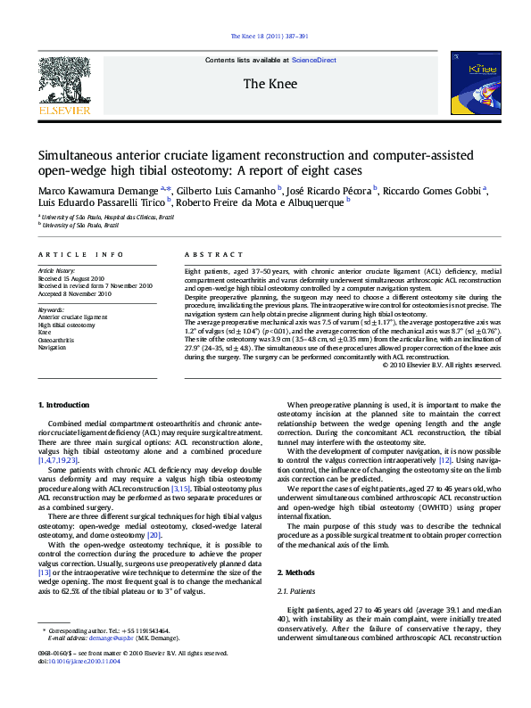 (PDF) Simultaneous anterior cruciate ligament reconstruction and ...