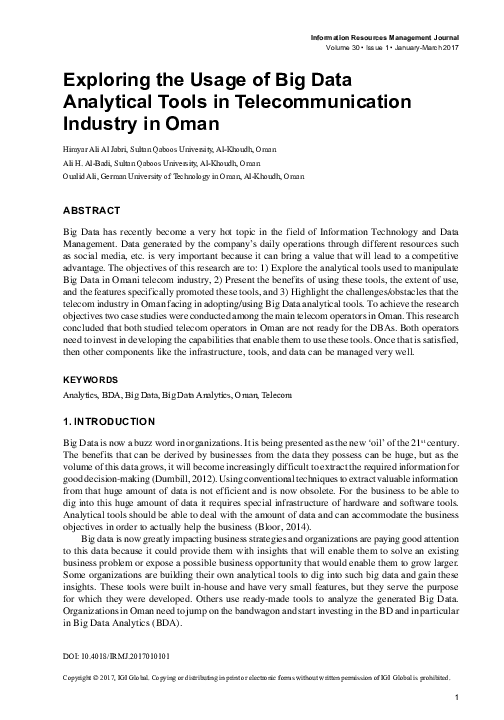 Pdf Exploring The Usage Of Big Data Analytical Tools In 7252