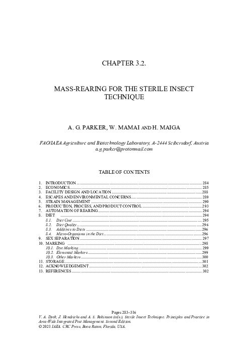 (PDF) Mass-Rearing for the Sterile Insect Technique
