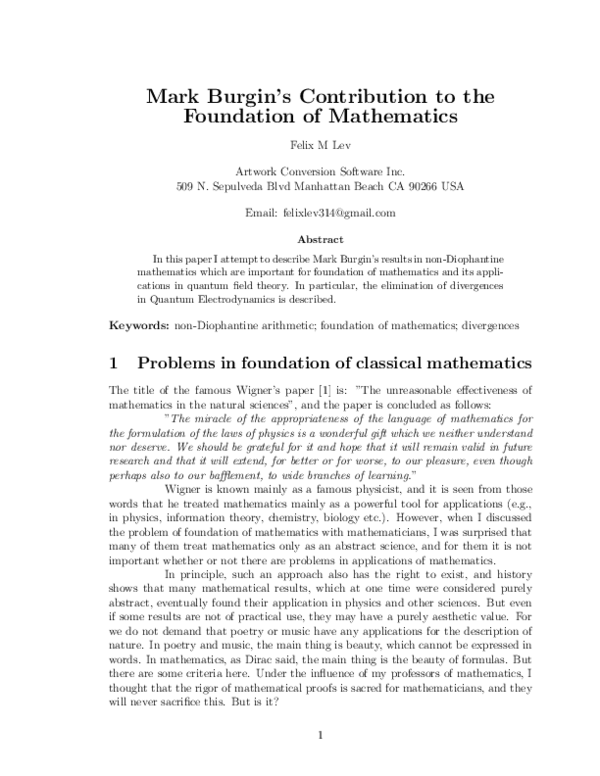 (PDF) Mark Burgin's Contribution to the Foundation of Mathematics