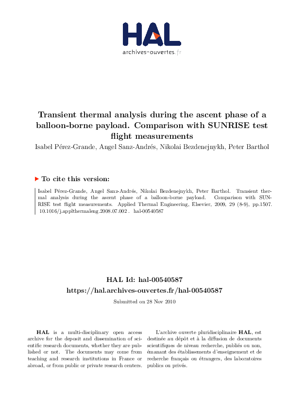 (PDF) Transient thermal analysis during the ascent phase of a balloon ...
