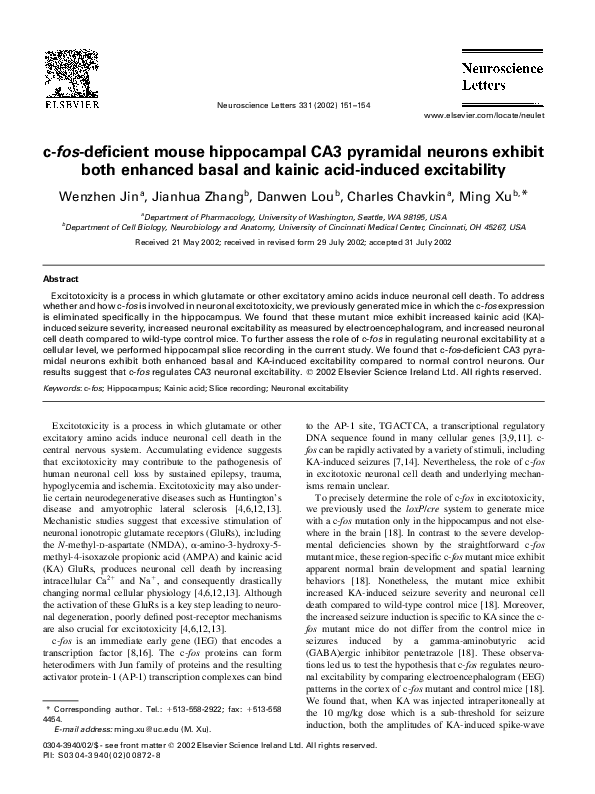 (PDF) c-fos-deficient mouse hippocampal CA3 pyramidal neurons exhibit ...