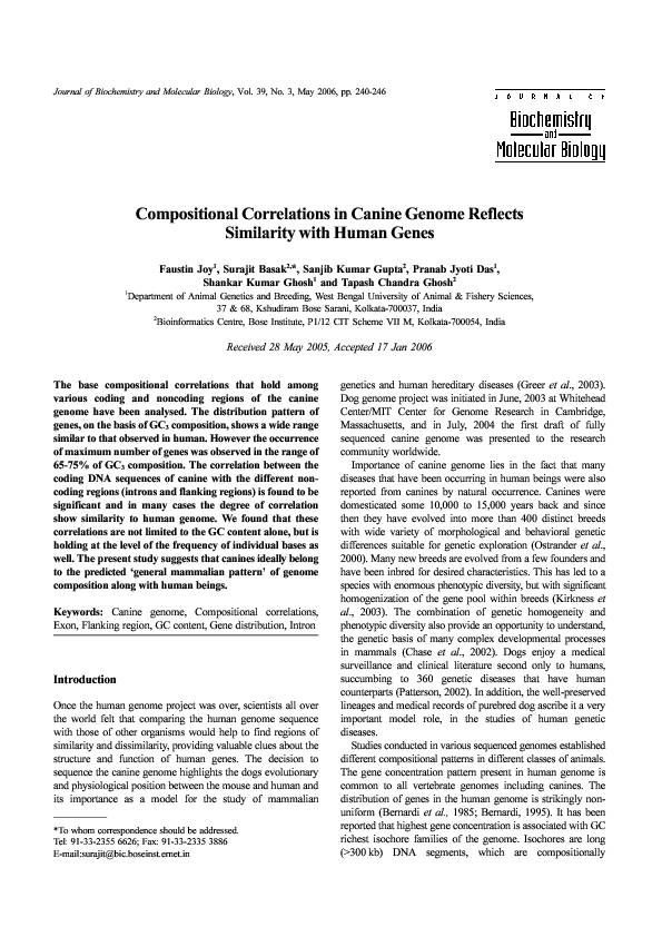 (PDF) Compositional Correlations in Canine Genome Reflects Similarity with Human Genes