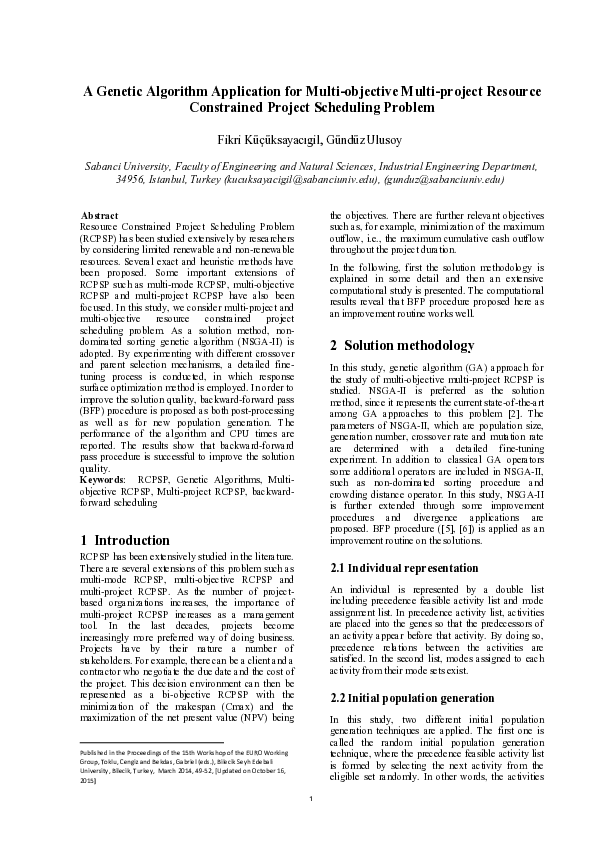 (PDF) A Genetic Algorithm Application for Multi-objective Multi-project ...