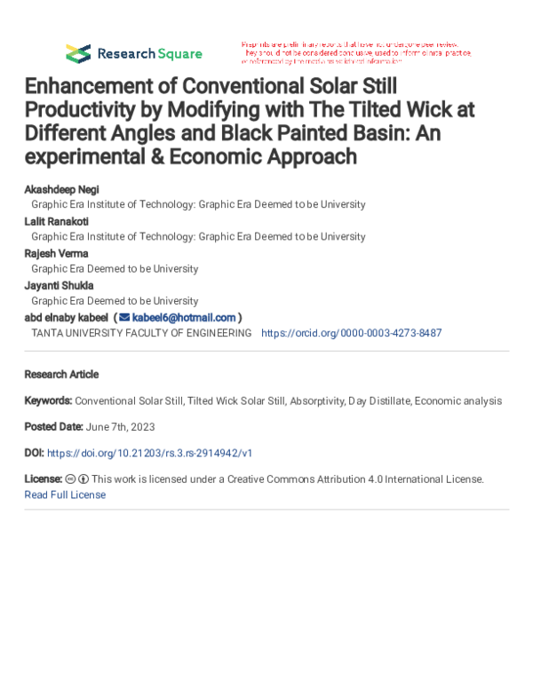 (PDF) Enhancement of Conventional Solar Still Productivity by Modifying ...