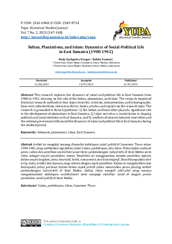 (PDF) Sultan, Plantations, and Islam: Dynamics of Social-Political Life ...