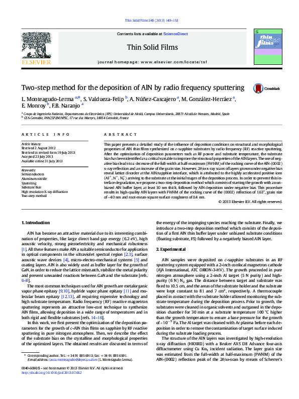 (PDF) Two-step method for the deposition of AlN by radio frequency ...