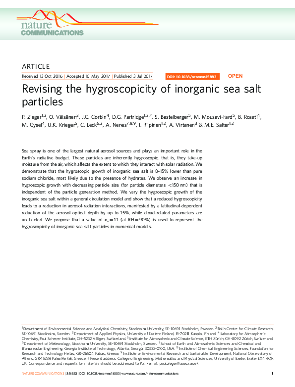 (PDF) Revising the hygroscopicity of inorganic sea salt particles