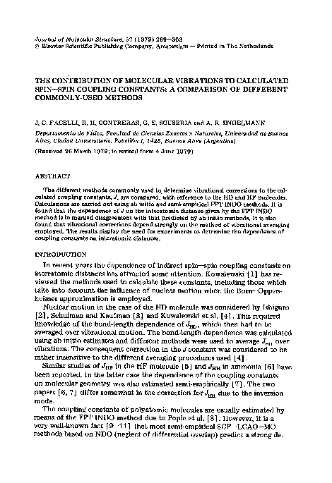 Pdf The Contribution Of Molecular Vibrations To Calculated Spin—spin Coupling Constants A