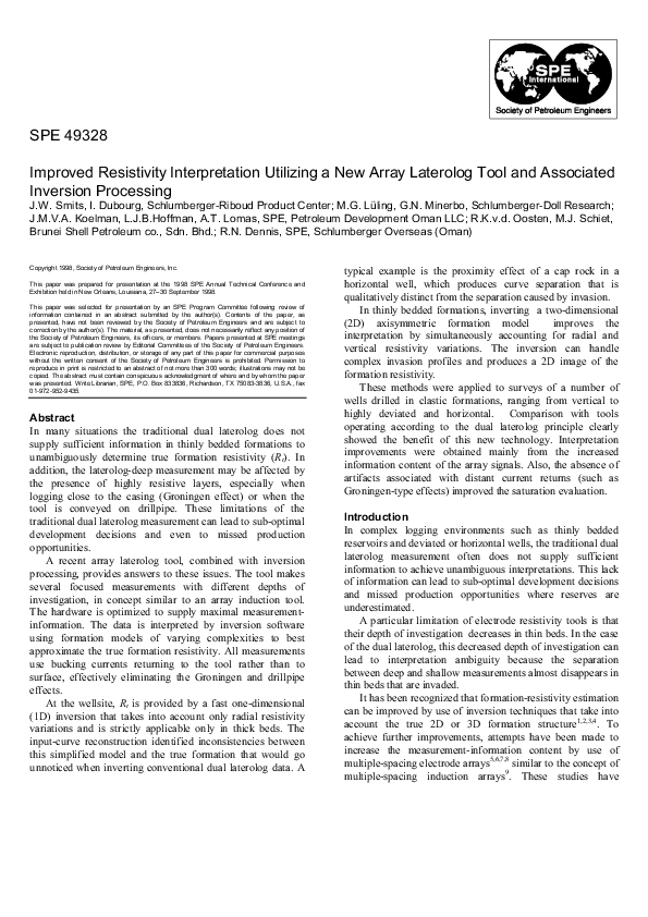 (PDF) Improved Resistivity Interpretation Utilizing a New Array Laterolog Tool and Associated ...
