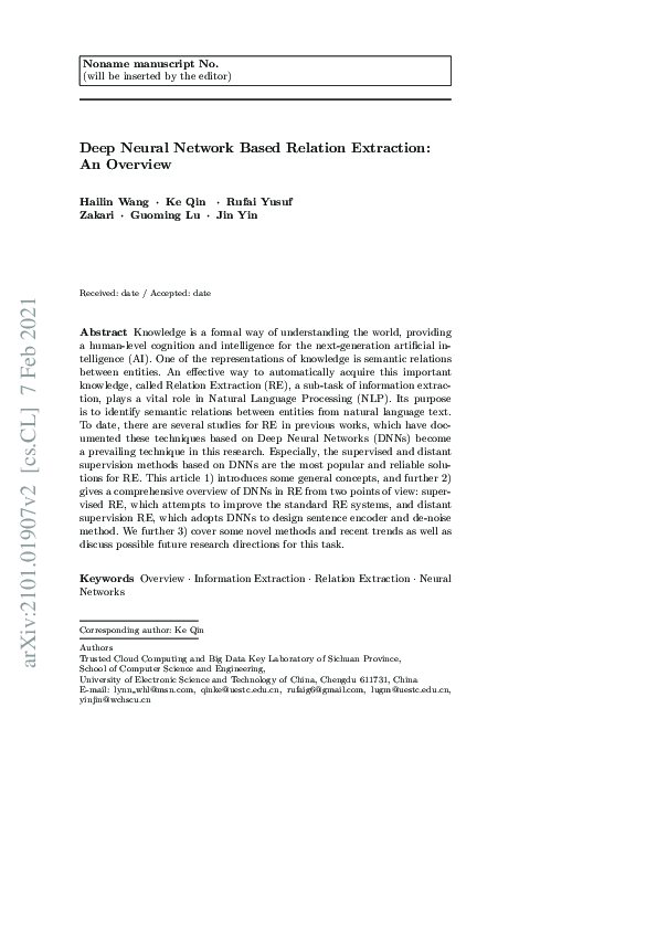 (PDF) Deep neural network-based relation extraction: an overview