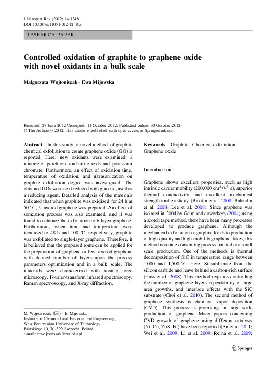 (PDF) Controlled oxidation of graphite to graphene oxide with novel ...