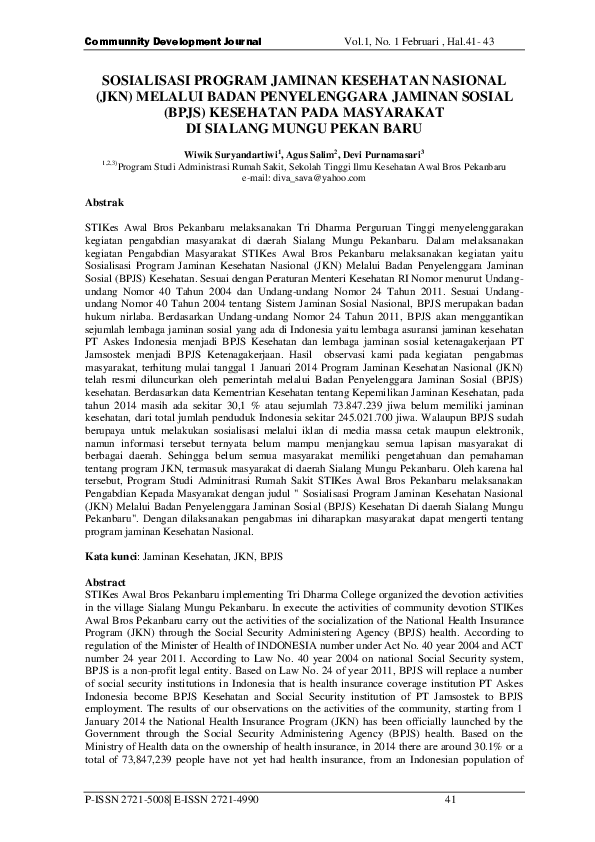 (PDF) Sosialisasi Program Jaminan Kesehatan Nasional (JKN) Melalui Badan Penyelenggara Jaminan ...