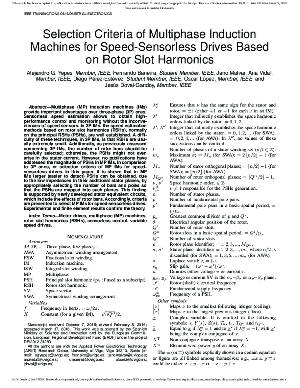 (PDF) Selection Criteria of Multiphase Induction Machines for Speed-Sensorless Drives Based on ...