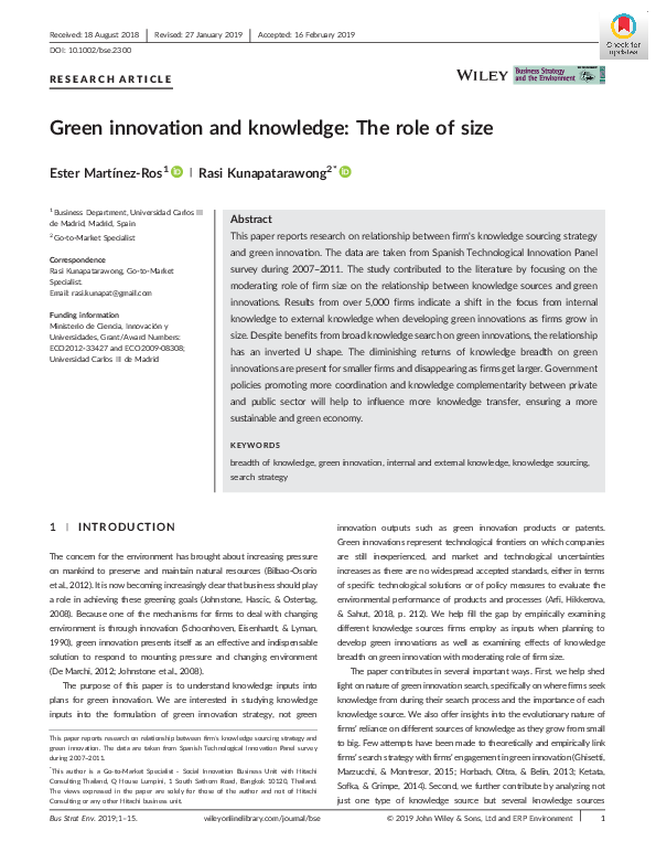 (PDF) Green innovation and knowledge: The role of size