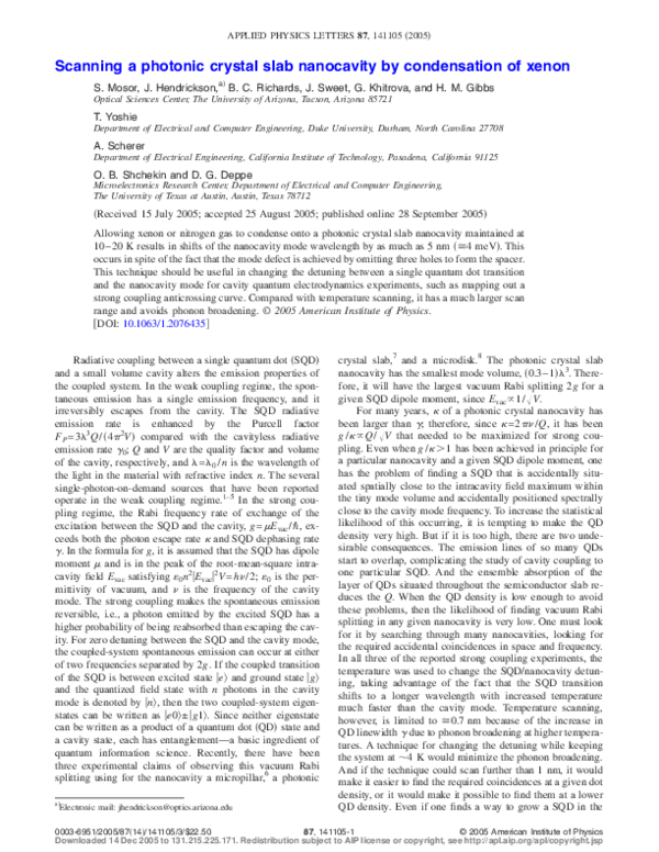 (PDF) Scanning a photonic crystal slab nanocavity by condensation of xenon