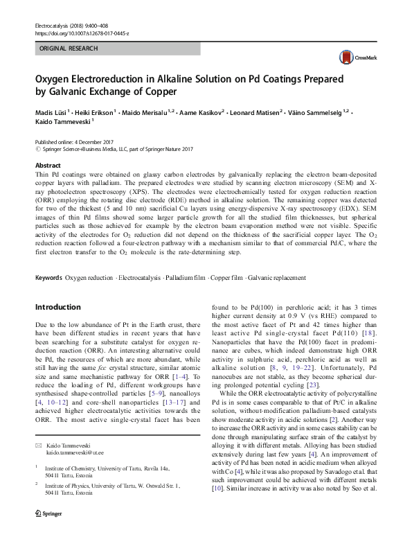 (PDF) Pd Coatings for Oxygen Reduction in Alkaline