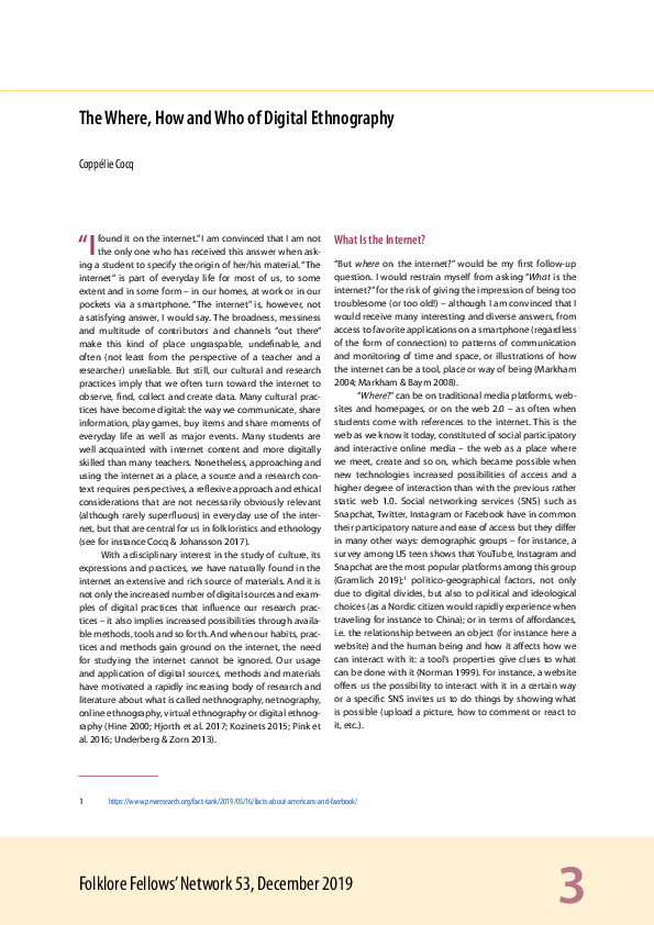 (PDF) The Where, How and Who of Digital Ethnography