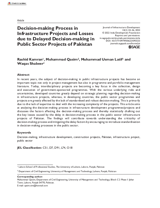 (PDF) Decision-making Process in Infrastructure Projects and Losses due ...