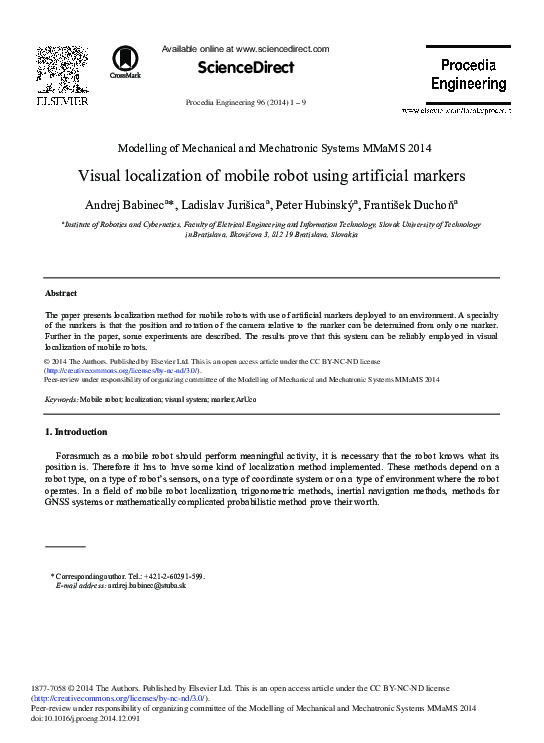 (PDF) Visual Localization of Mobile Robot Using Artificial Markers