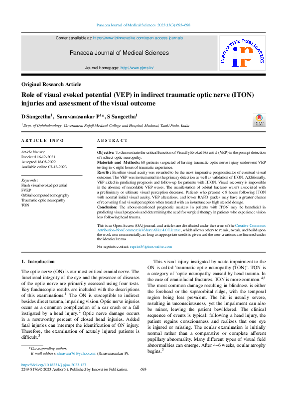 (PDF) Role of visual evoked potential (VEP) in indirect traumatic optic ...