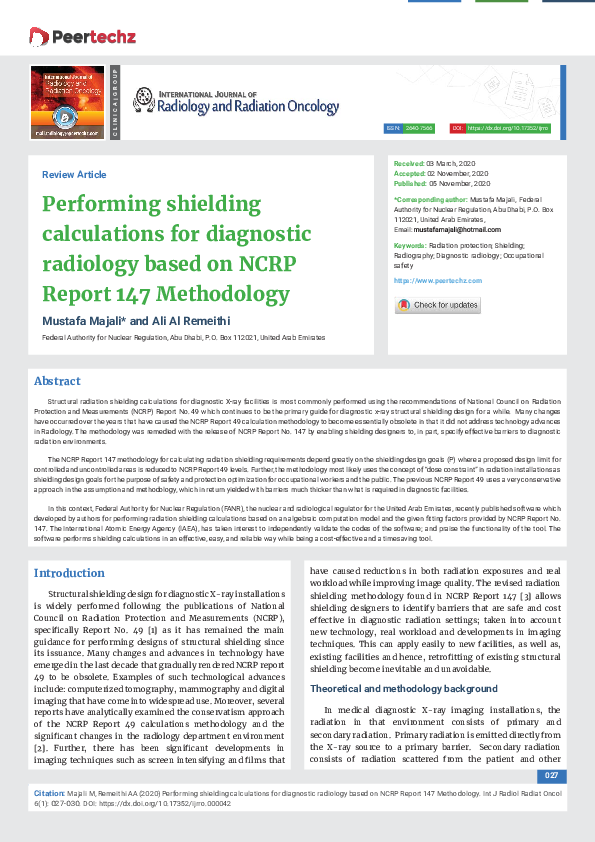 (PDF) Performing shielding calculations for diagnostic radiology based on NCRP Report 147 ...