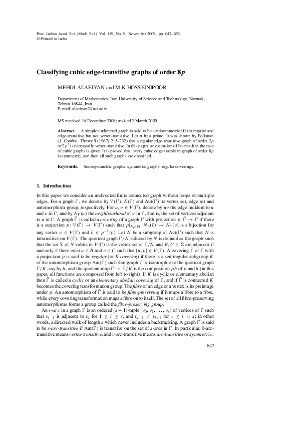 (PDF) Classifying cubic edge-transitive graphs of order 8p | Mehdi ...