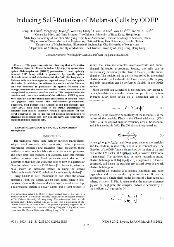 (PDF) Inducing self-rotation of Melan-a cells by ODEP | Wen Jung Li - Academia.edu