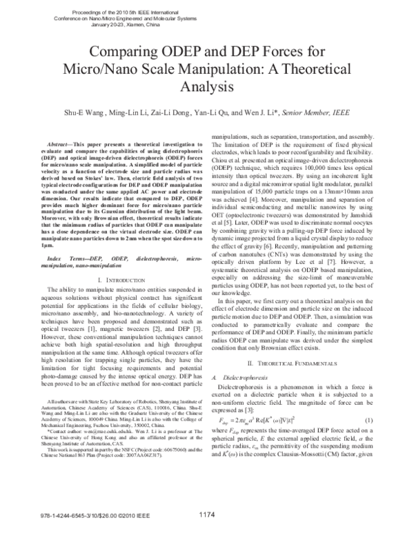 (PDF) Comparing ODEP and DEP forces for micro/nano scale manipulation: A theoretical analysis