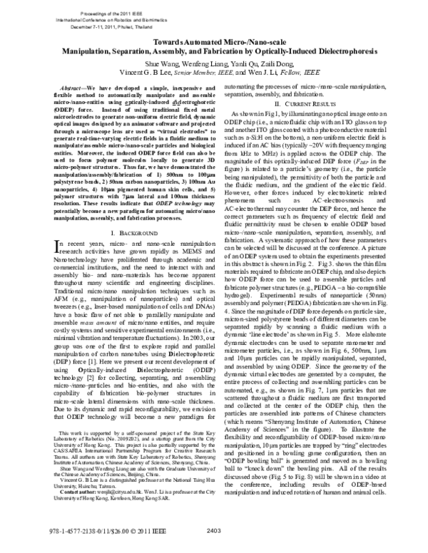 (PDF) Towards automated micro-/nano-scale manipulation, separation, assembly, and fabrication by ...