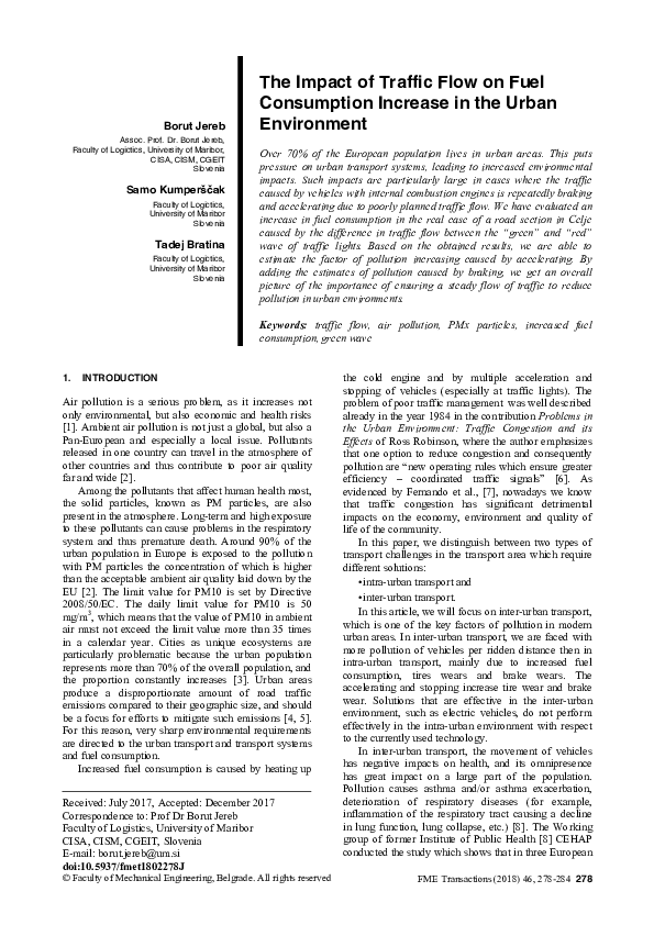 (PDF) The impact of traffic flow on fuel consumption increase in the ...