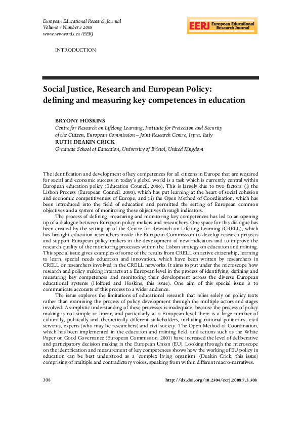 (PDF) Social Justice, Research and European Policy: Defining and ...