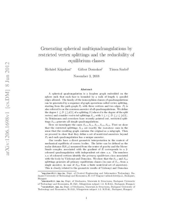 (PDF) Generating spherical multiquadrangulations by restricted vertex splittings and the ...