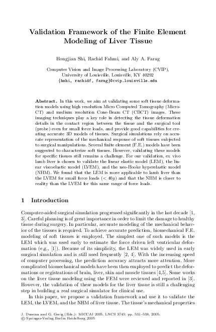 (PDF) Validation Framework of the Finite Element Modeling of Liver Tissue