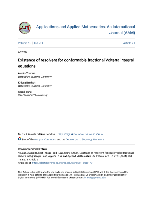 Pdf Existence Of Resolvent For Conformable Fractional Volterra Integral Equations