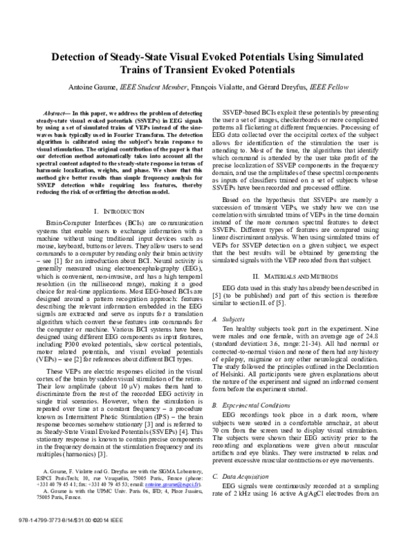 (PDF) Detection of Steady-State Visual Evoked Potentials for Brain-Computer Interfaces Using PCA ...