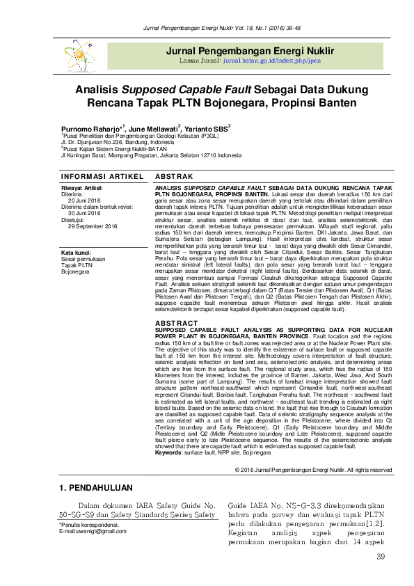 (PDF) Analisis Supposed Capable Fault Sebagai Data Dukung Rencana Tapak ...