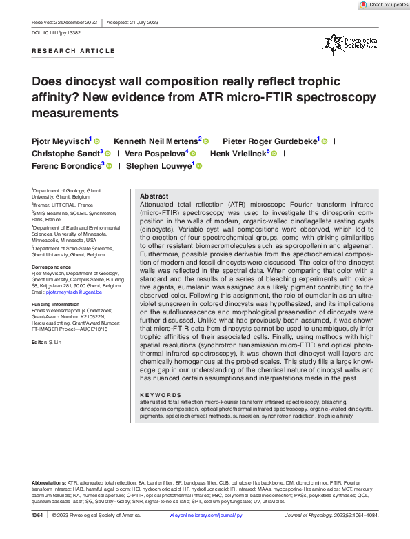(PDF) Does dinocyst wall composition really reflect trophic affinity? New evidence from ATR ...