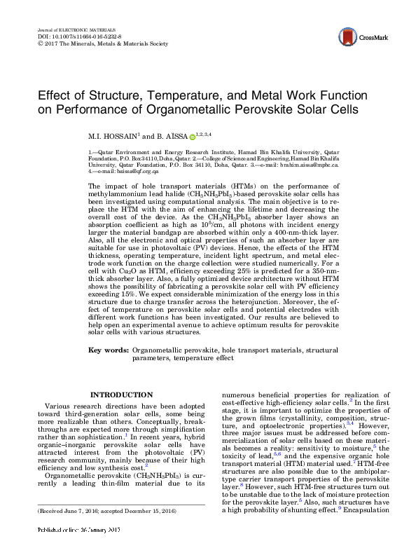 (PDF) Effect of Structure, Temperature, and Metal Work Function on ...