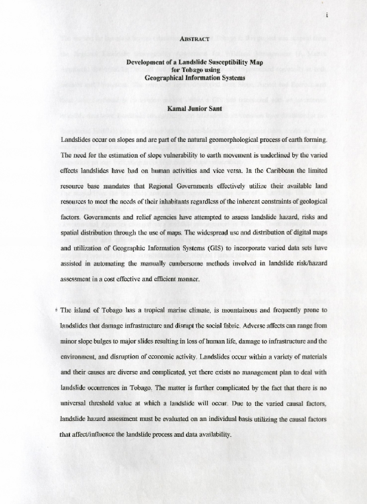 (PDF) Development of a landslide susceptibility map for Tobago using geographical information ...