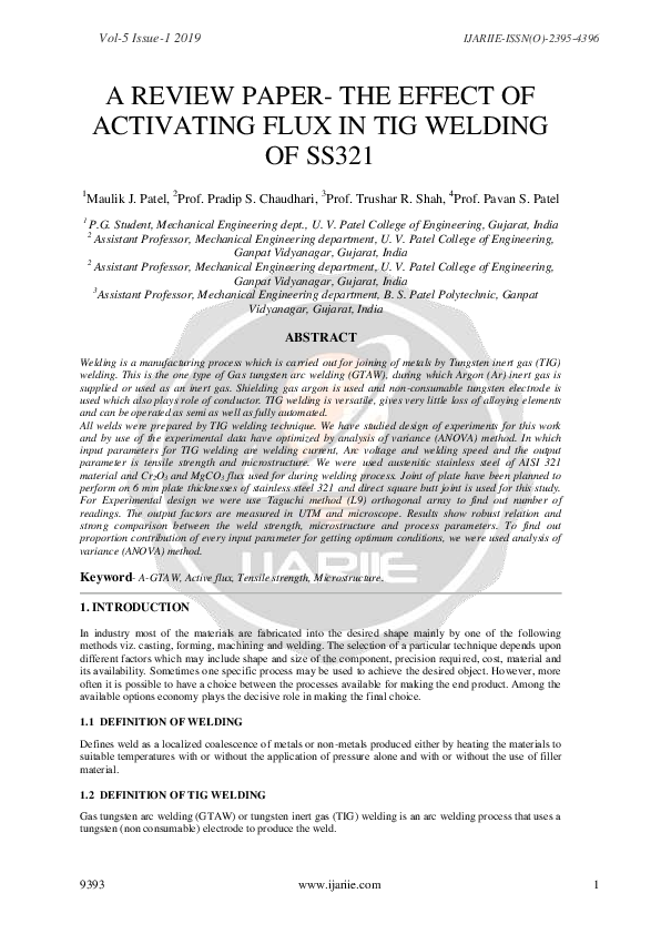 (PDF) A Review Paper- the Effect of Activating Flux in Tig Welding of SS321