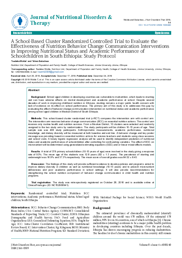 (PDF) A School-Based Cluster Randomized Controlled Trial to Evaluate the Effectiveness of ...