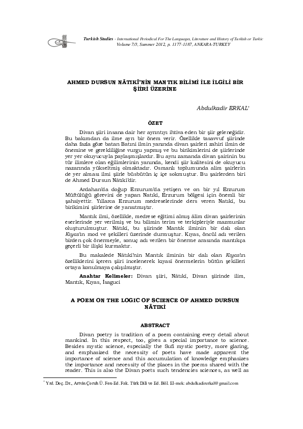 (PDF) Ahmed Dursun Natiki'Nin Mantik Bi̇li̇mi̇ İle İlgi̇li̇ Bir ...