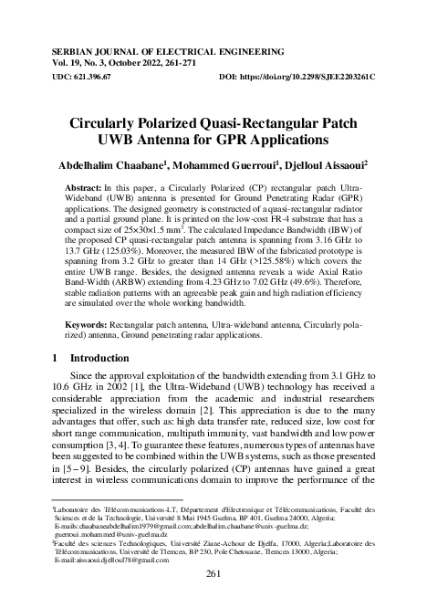 (PDF) Circularly Polarized Quasi-Rectangular Patch UWB Antenna for GPR ...