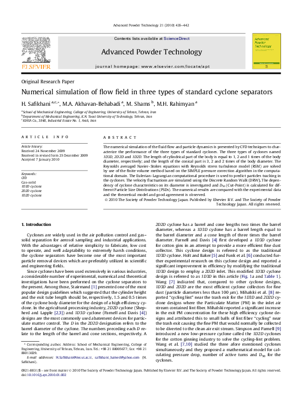 (PDF) Numerical simulation of flow field in three types of standard cyclone separators