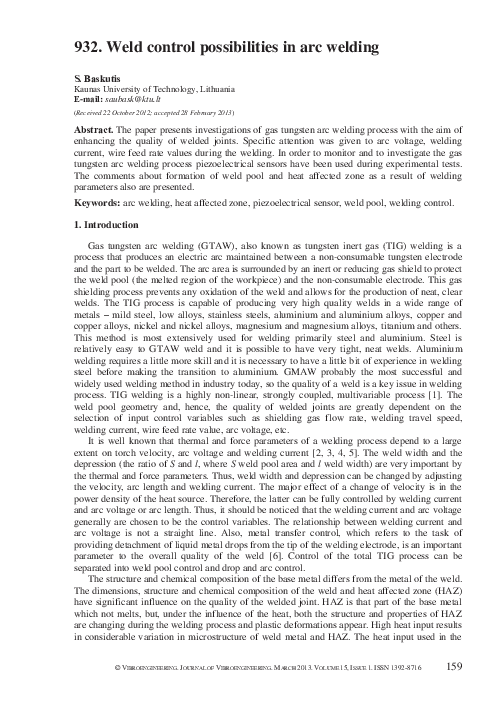 (PDF) Weld control possibilities in arc welding