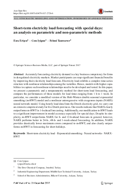 (PDF) Short-term electricity load forecasting with special days: an ...
