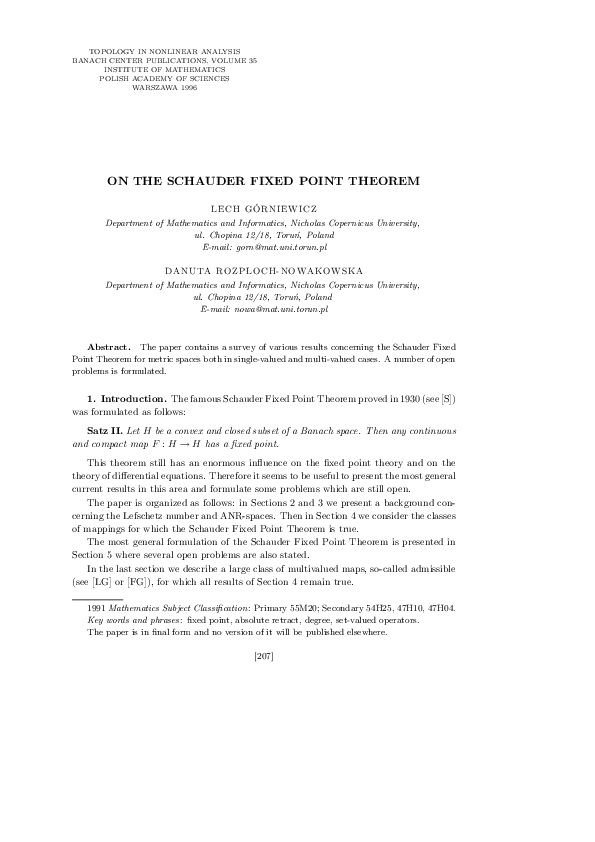 (PDF) On the Schauder fixed point theorem